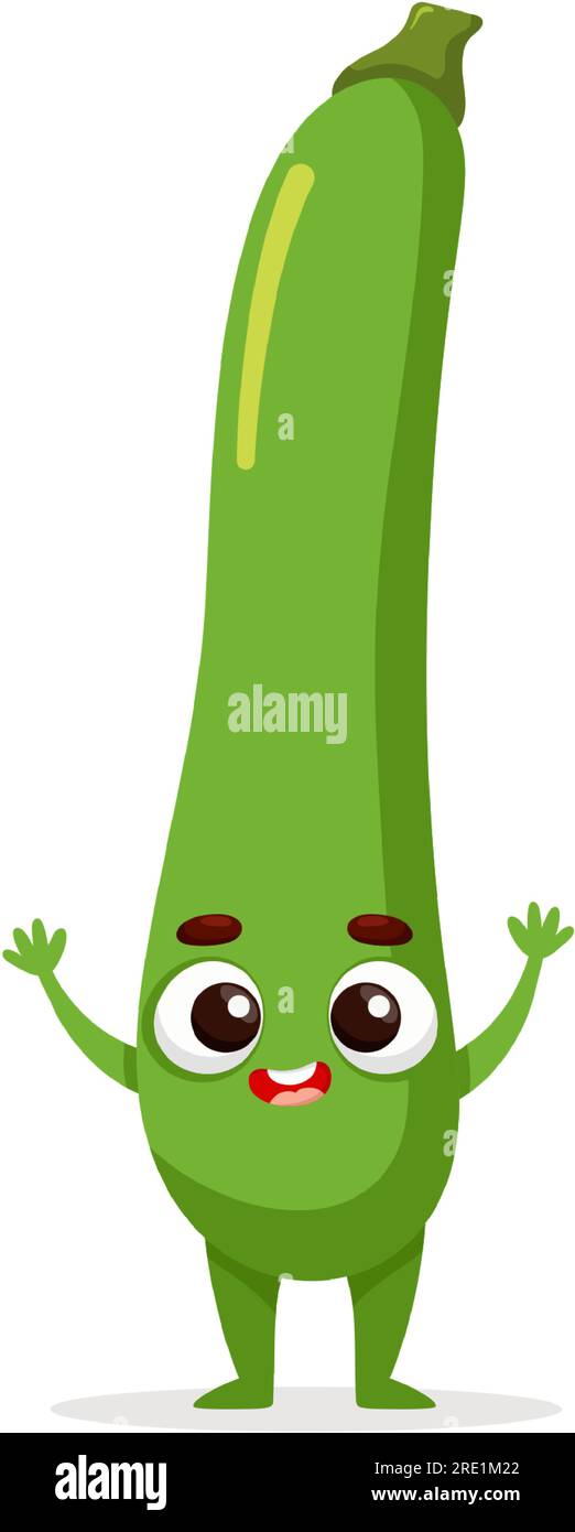 Funny cartoon courgette. Kawaii vegetable character. Vector food ...