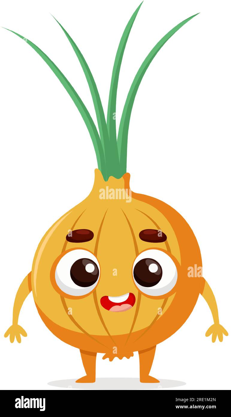 Funny cartoon onion. Kawaii vegetable character. Vector food ...
