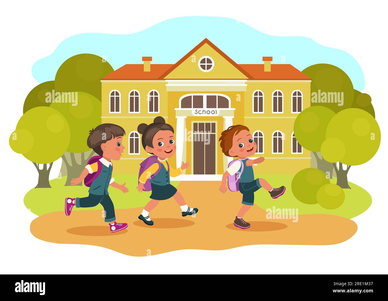 Back to school. Children rushing to lessons. Happy young students walk ...