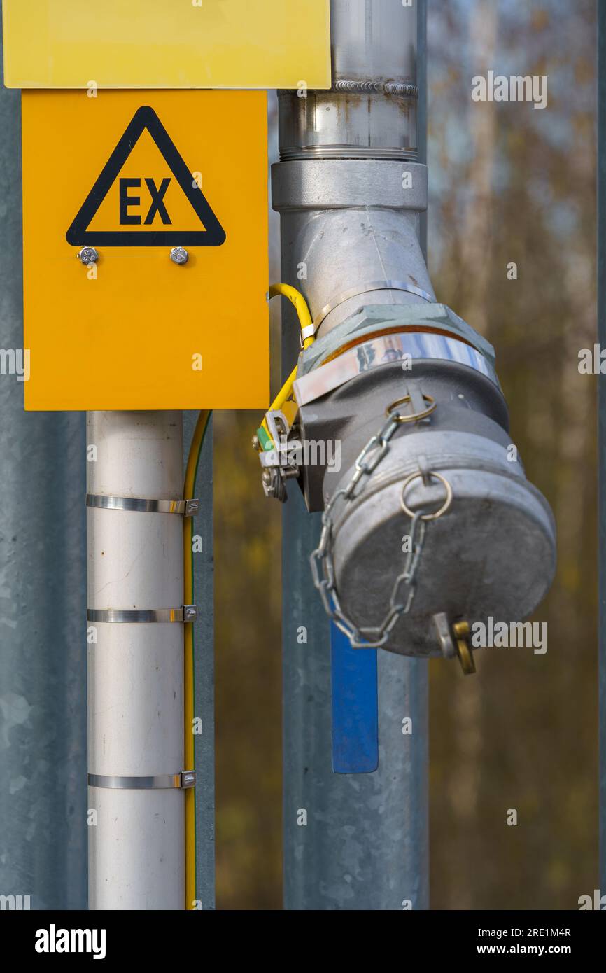 EX - sign for Explosive Atmosphere in gas station Stock Photo - Alamy