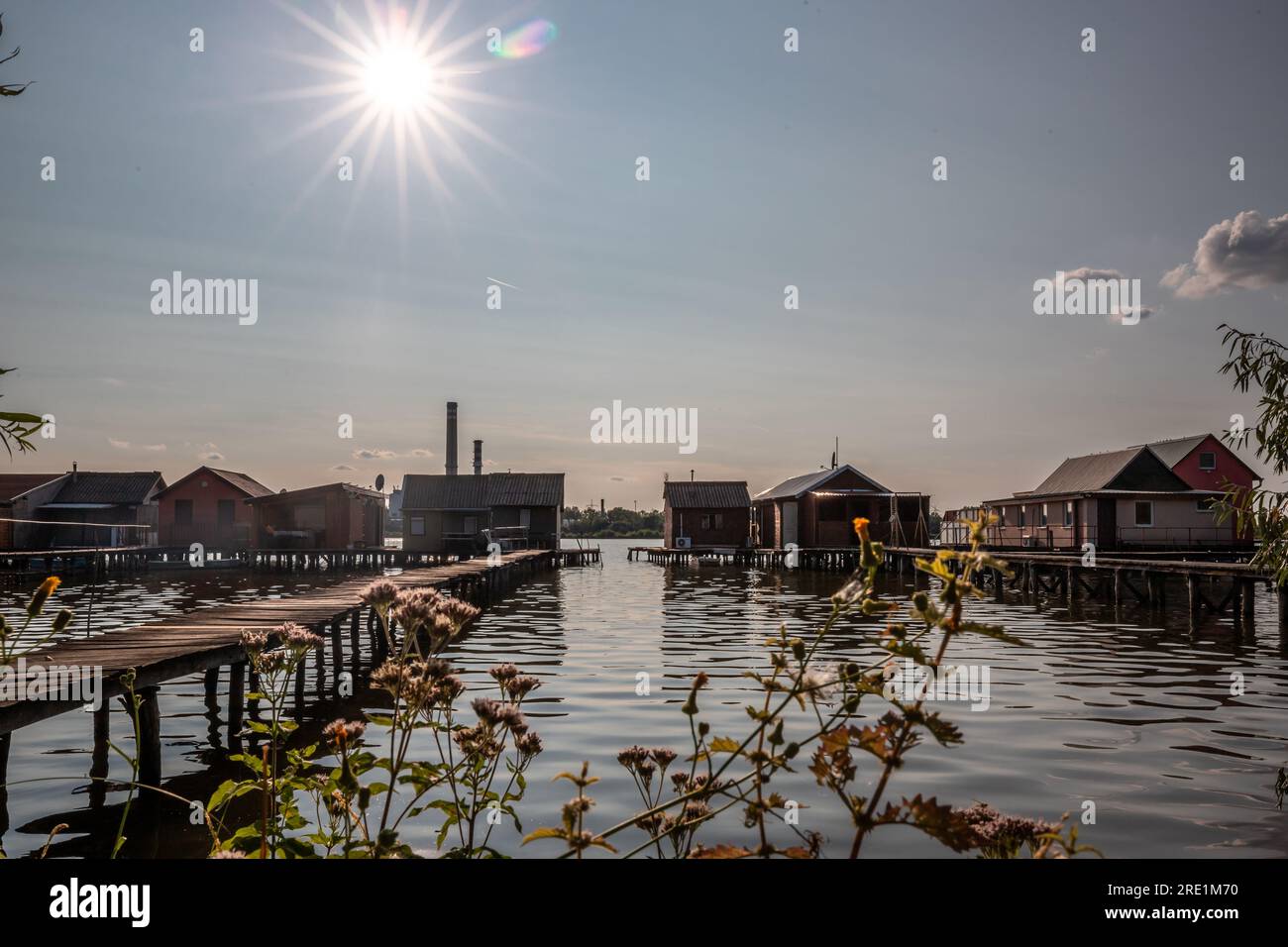 Fishing houses, holiday home, wooden house in the lake with jetty ...