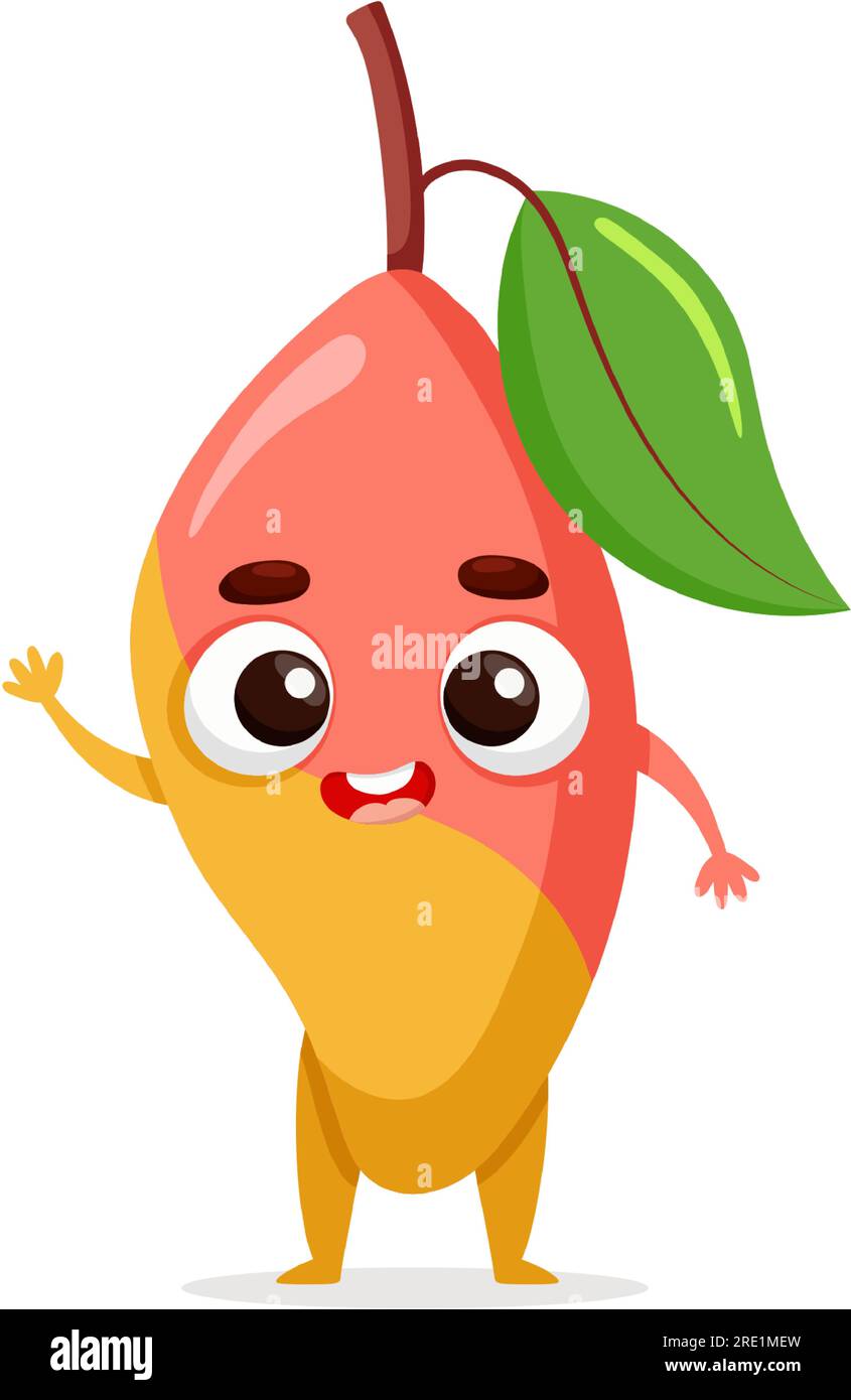 Funny cartoon mango. Kawaii fruit character. Vector food illustration ...