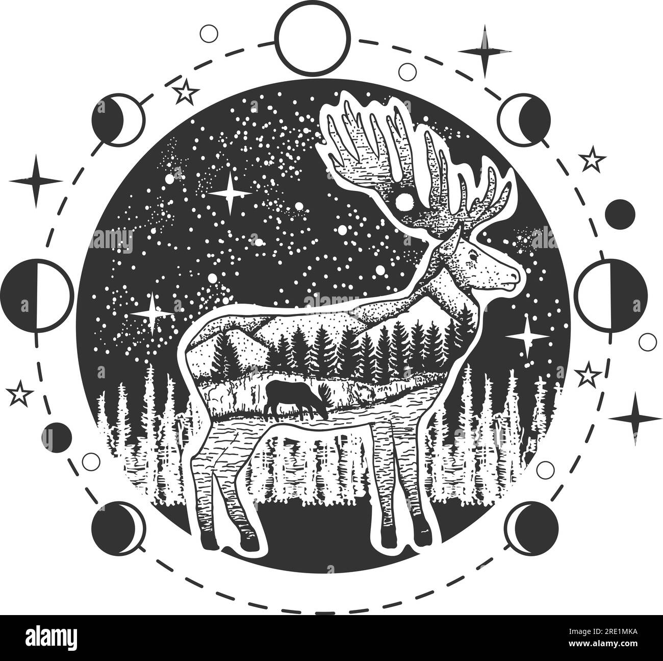 Wild reindeer boho animal in forest round icon Stock Vector Image & Art ...