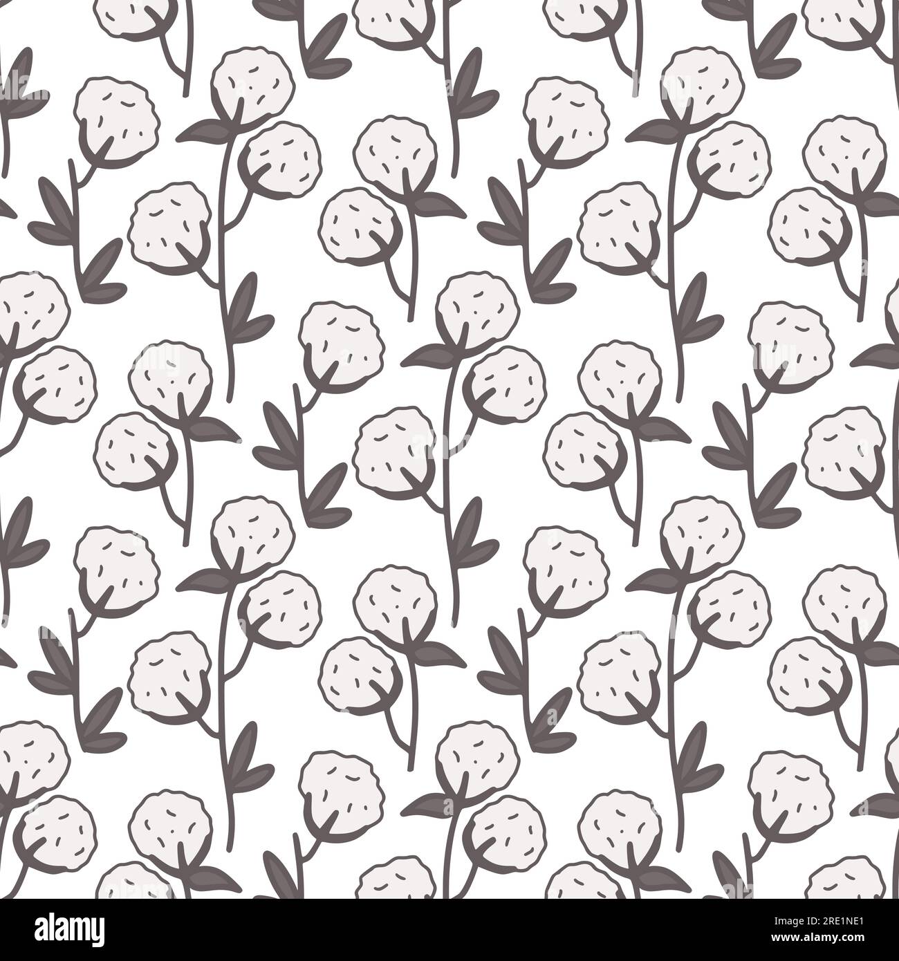 Hand drawn cotton flowers seamless pattern. Background with cotton ...