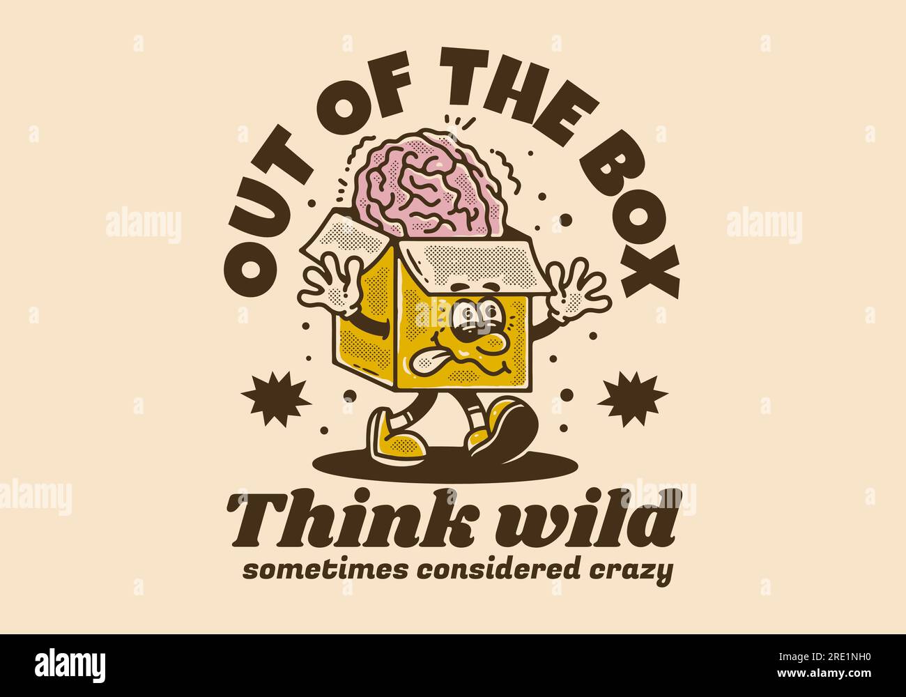 Out of the box, Vintage mascot character of a cardboard box with a ...