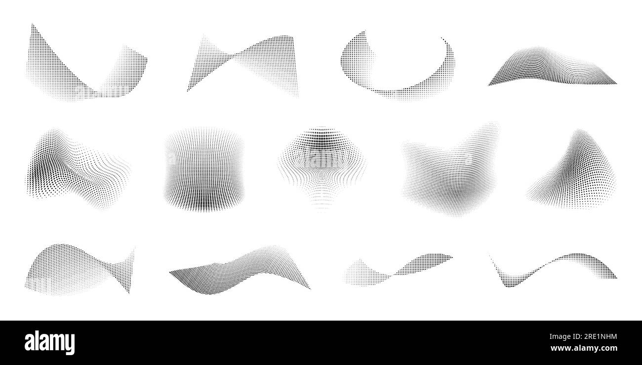Halftone waves. Retro dot curvy figures with abstract comic gradient ...