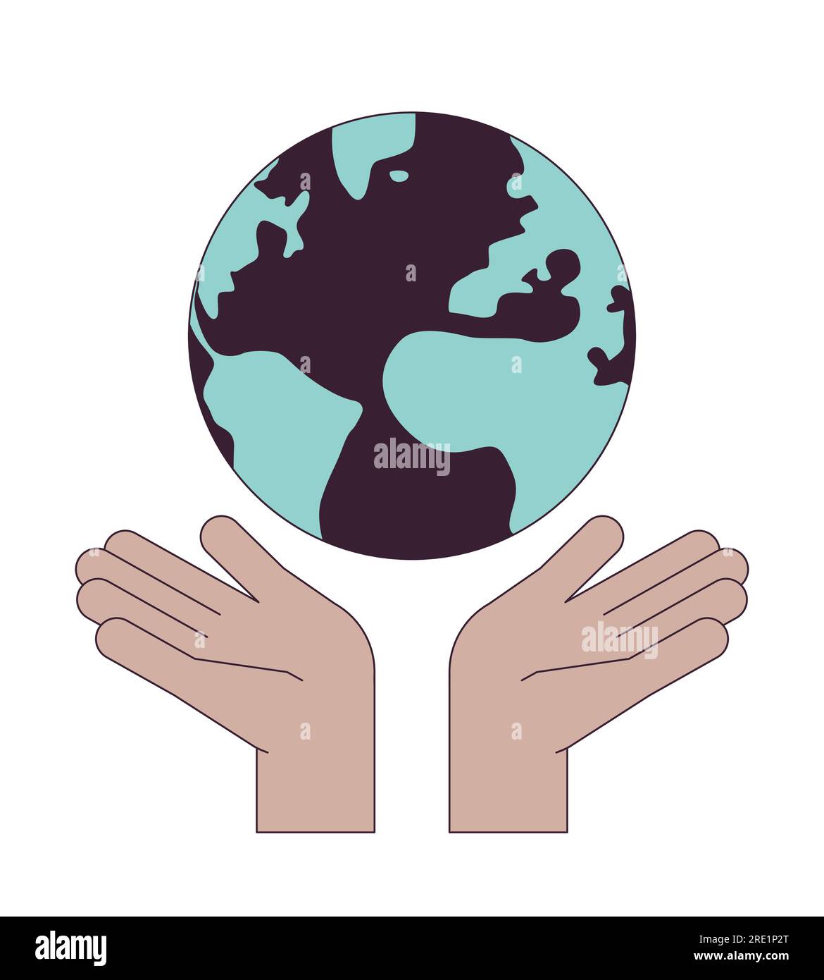 Hands Protect Earth Flat Line Color Isolated Vector Object Stock Vector Image And Art Alamy