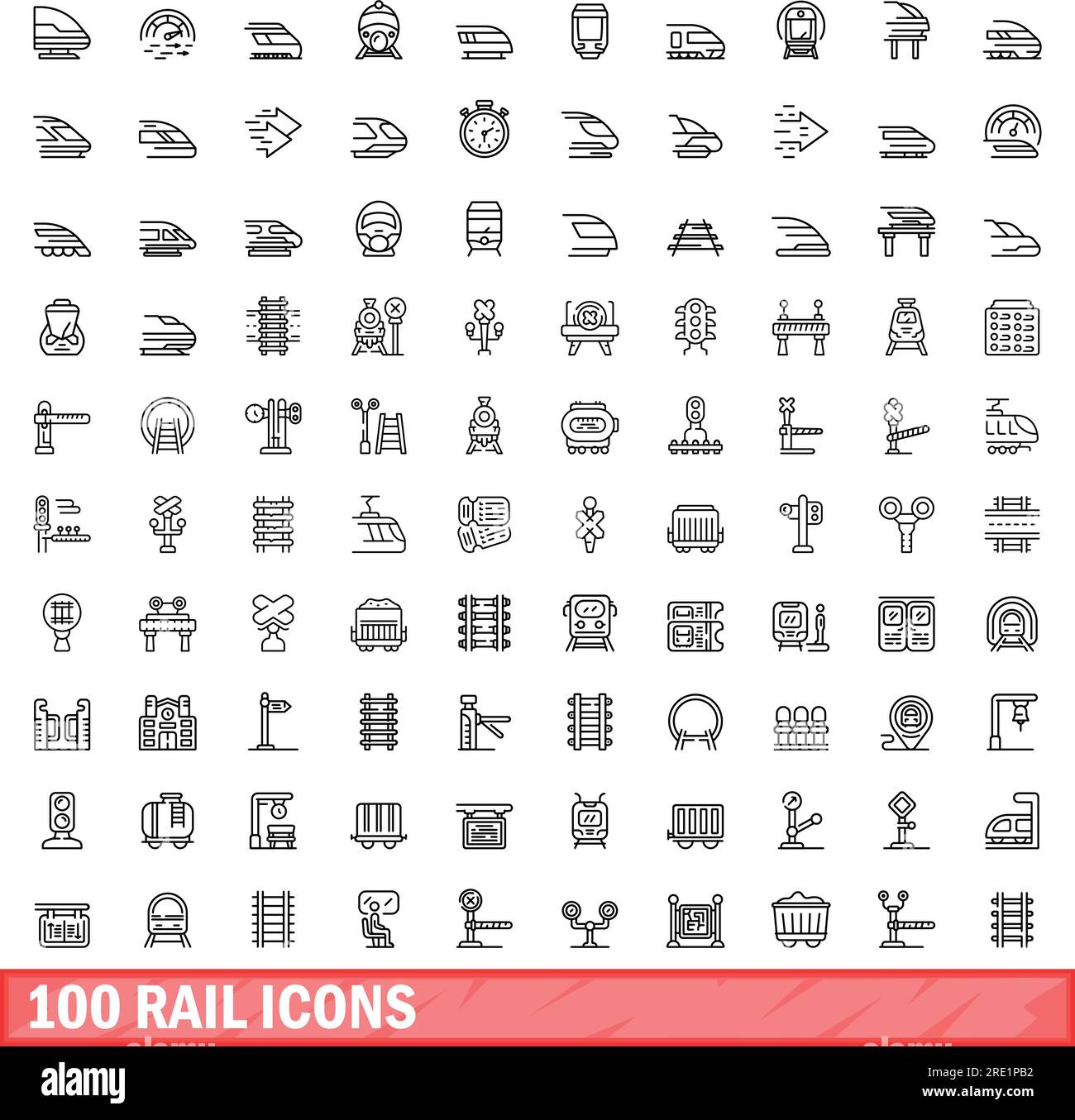 100 rail icons set. Outline illustration of 100 rail icons vector set ...