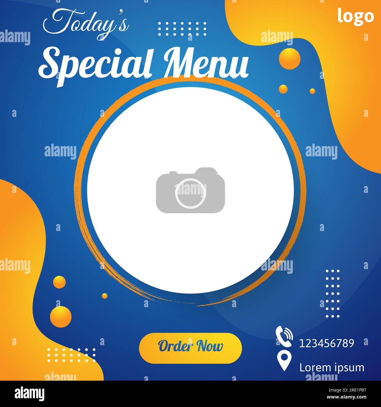 food special menu social media post template design in blue and orange ...