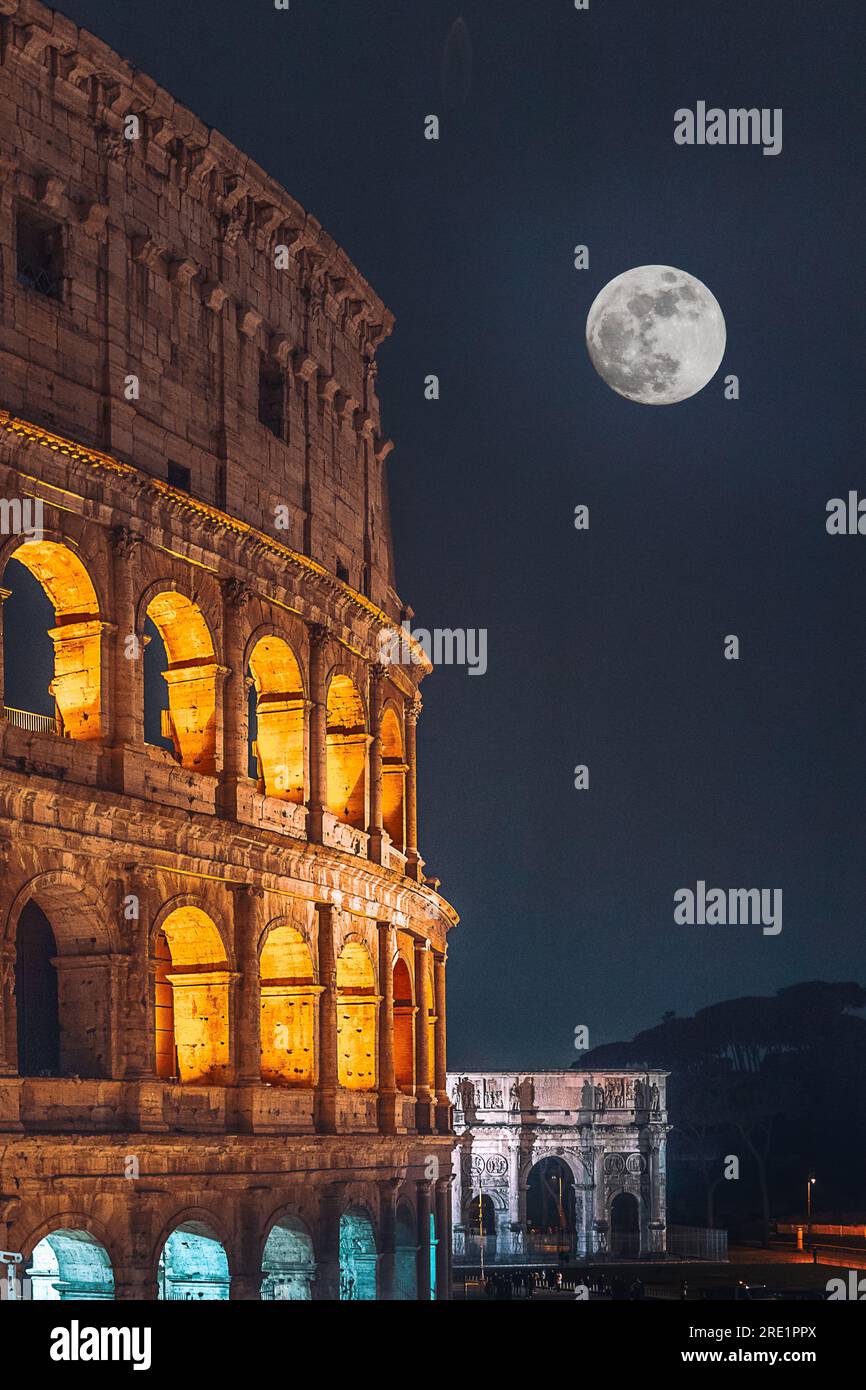 Colosseum at night, taken in Rome. Detail view with great lighting ...