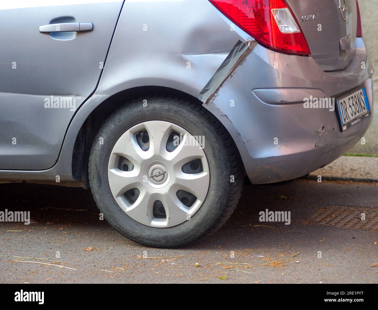 Cremona, Italy - June 5 2023 Damaged Opel Corsa back side detail parked ...