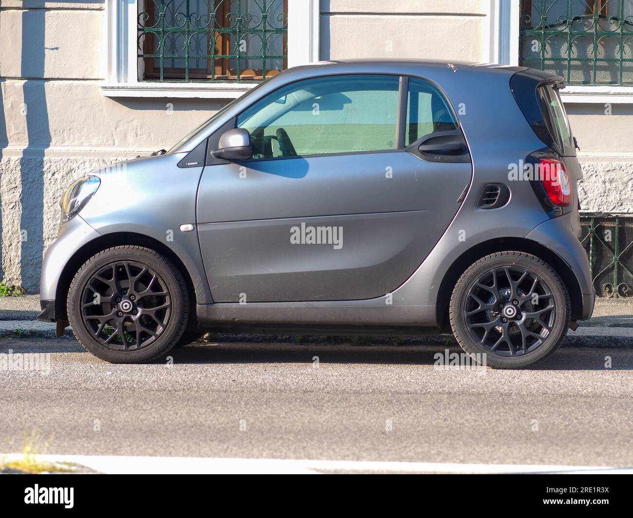 Cremona, Italy - June 6 2023 Smart car brabus matte grey parked in the ...