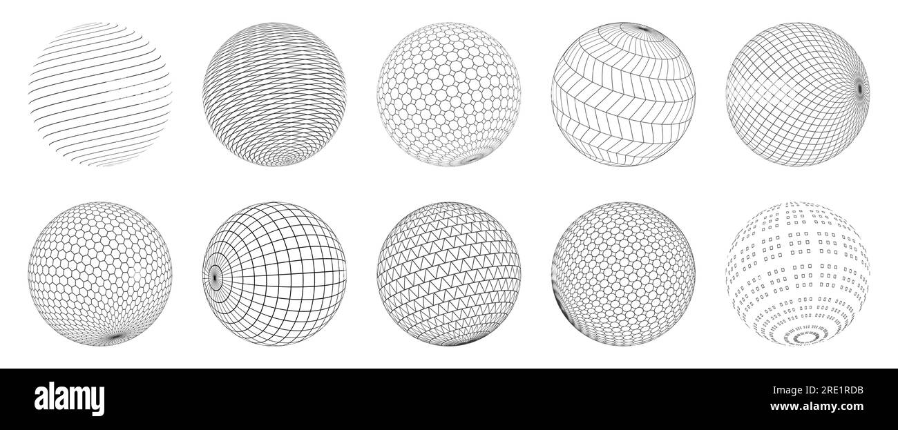 Polygonal spheres. Abstract 3d model of bacterium cell and virus, basic ...