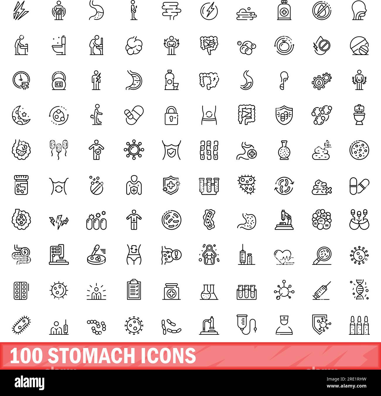 100 stomach icons set. Outline illustration of 100 stomach icons vector ...