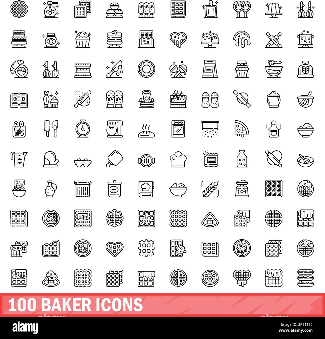 100 baker icons set. Outline illustration of 100 baker icons vector set ...