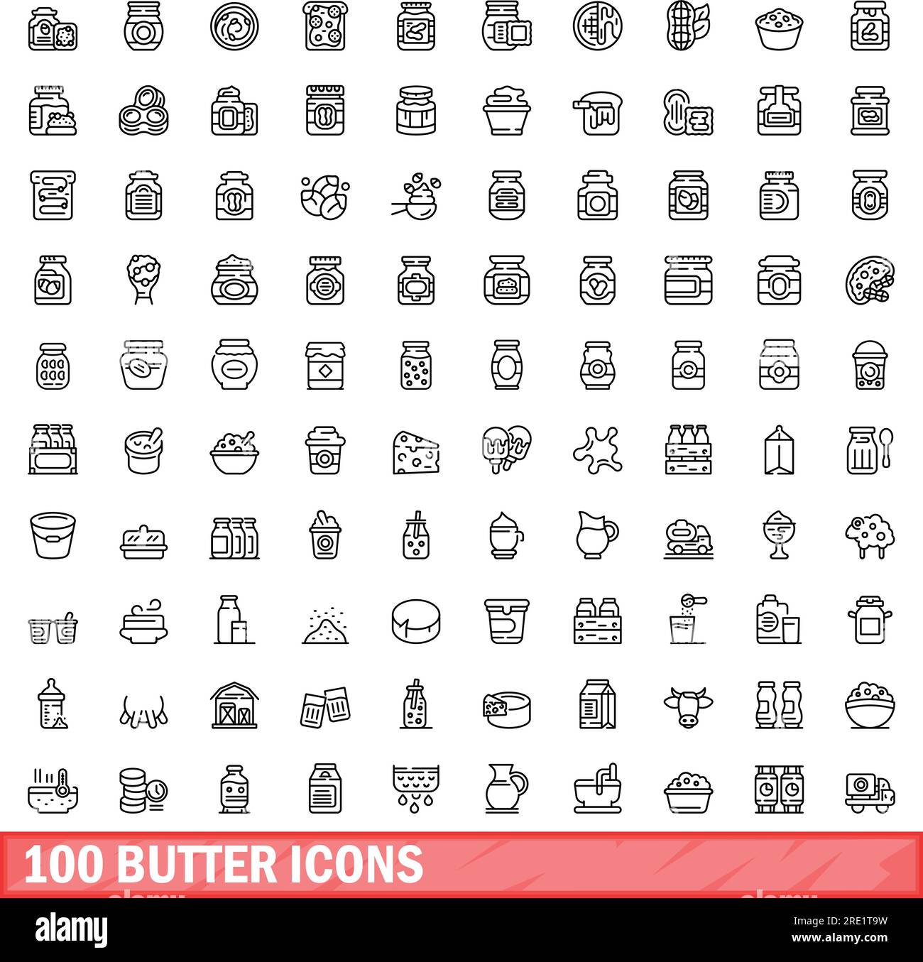 100 butter icons set. Outline illustration of 100 butter icons vector ...