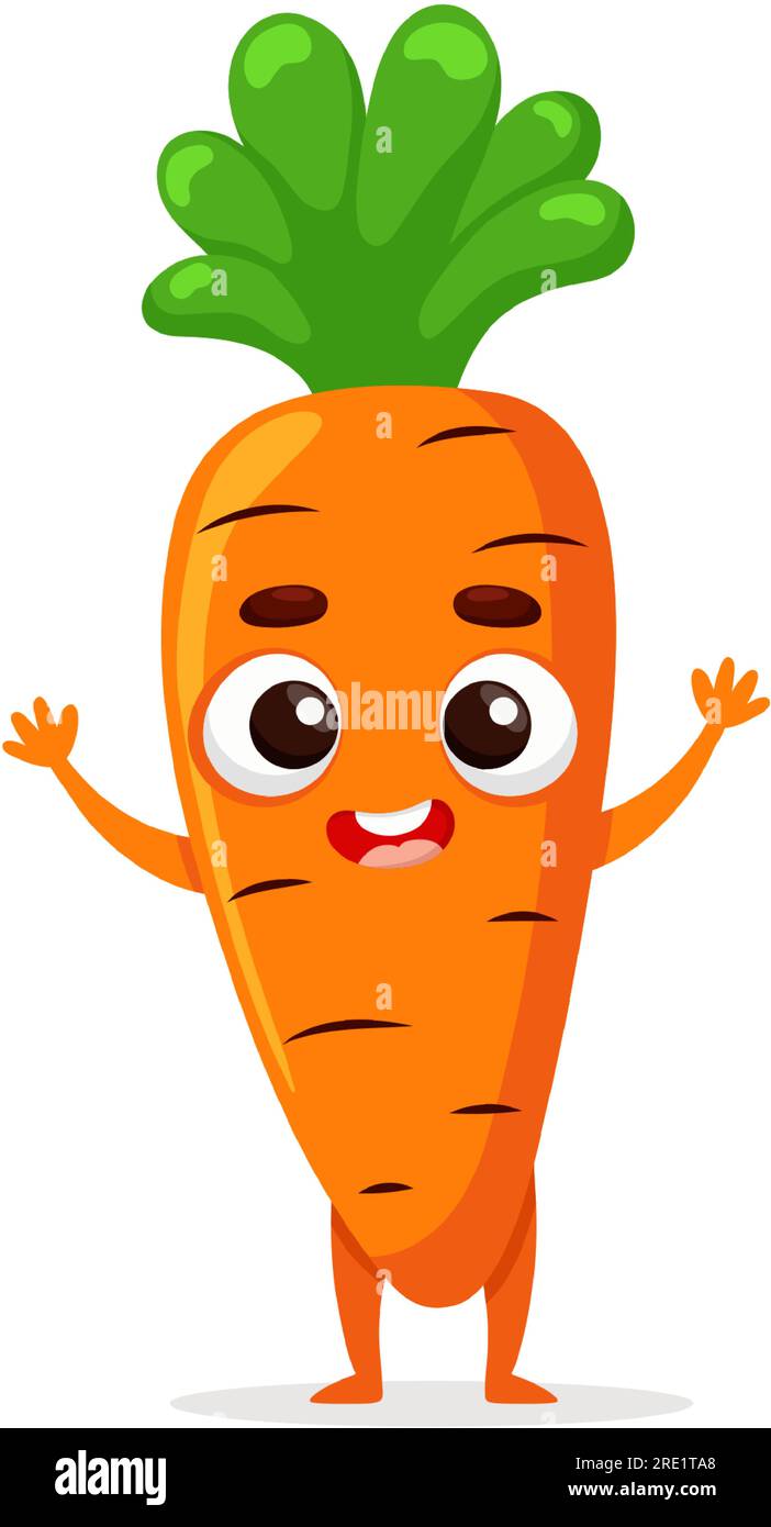Funny cartoon carrot. Kawaii vegetable. Vector food illustration ...