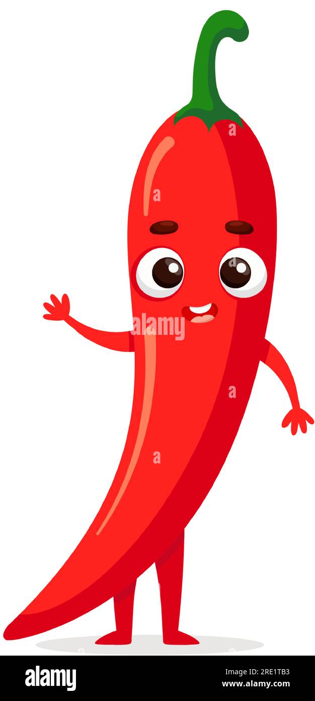 Funny cartoon chilli. Kawaii vegetable character. Vector food ...