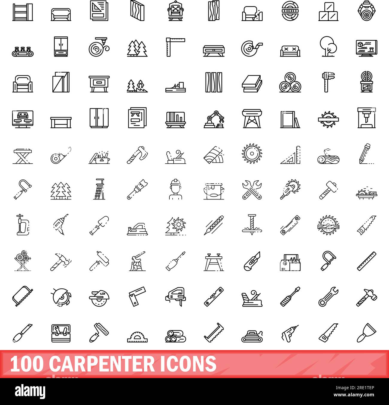 100 carpenter icons set. Outline illustration of 100 carpenter icons ...