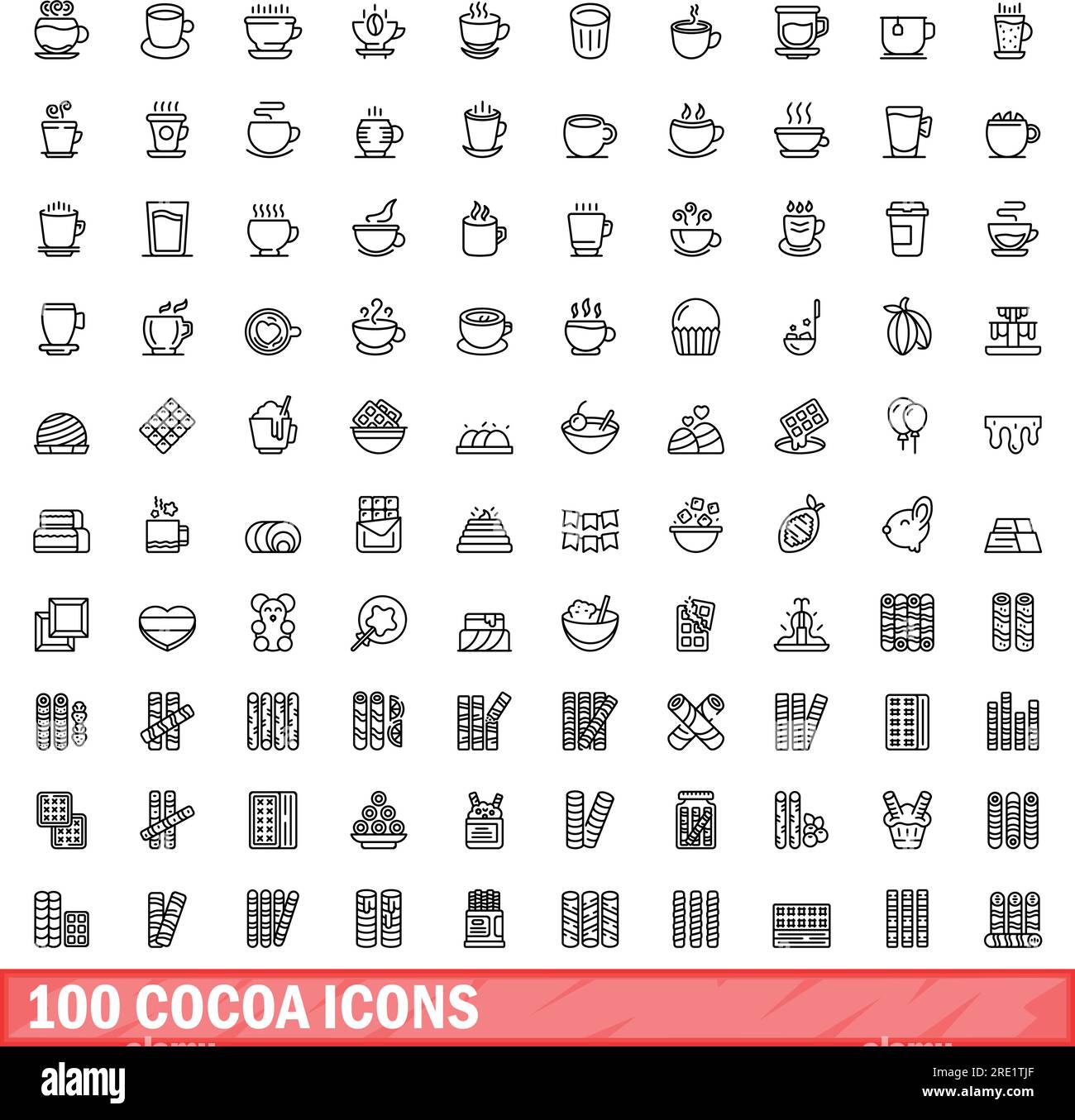100 cocoa icons set. Outline illustration of 100 cocoa icons vector set ...