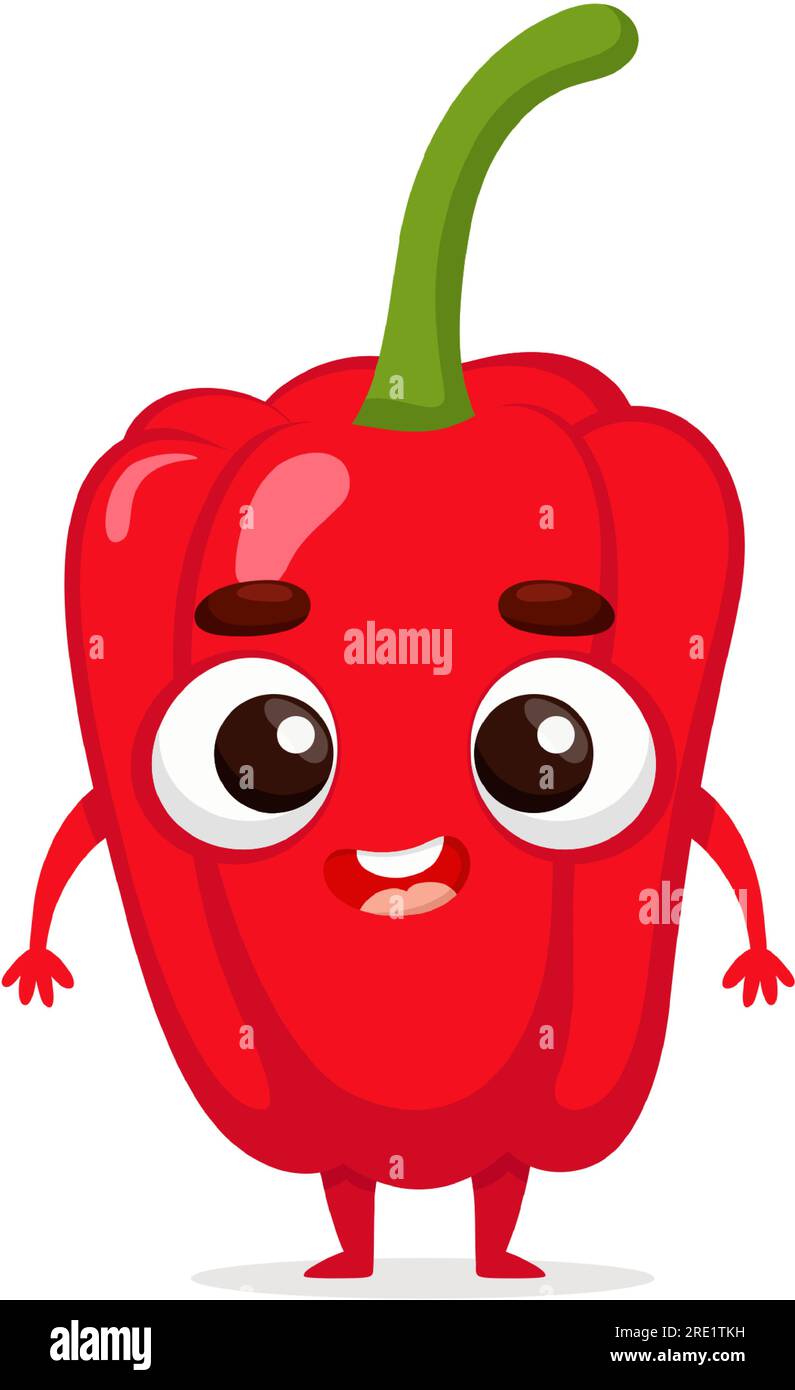 Funny cartoon pepper. Kawaii vegetable character. Vector food ...