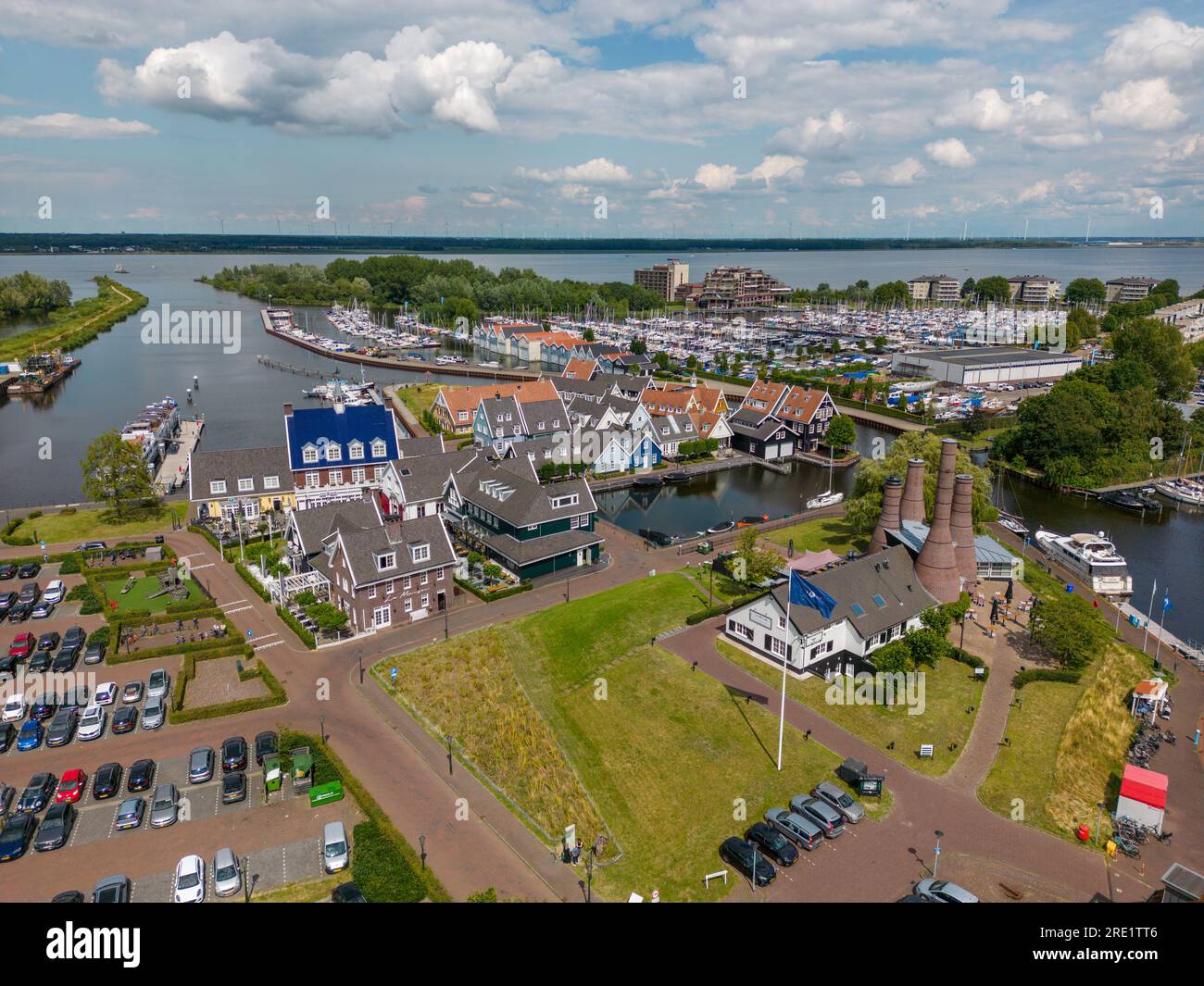 Aerial drone photo of the dutch town Huizen in Utrecht. It has a large ...