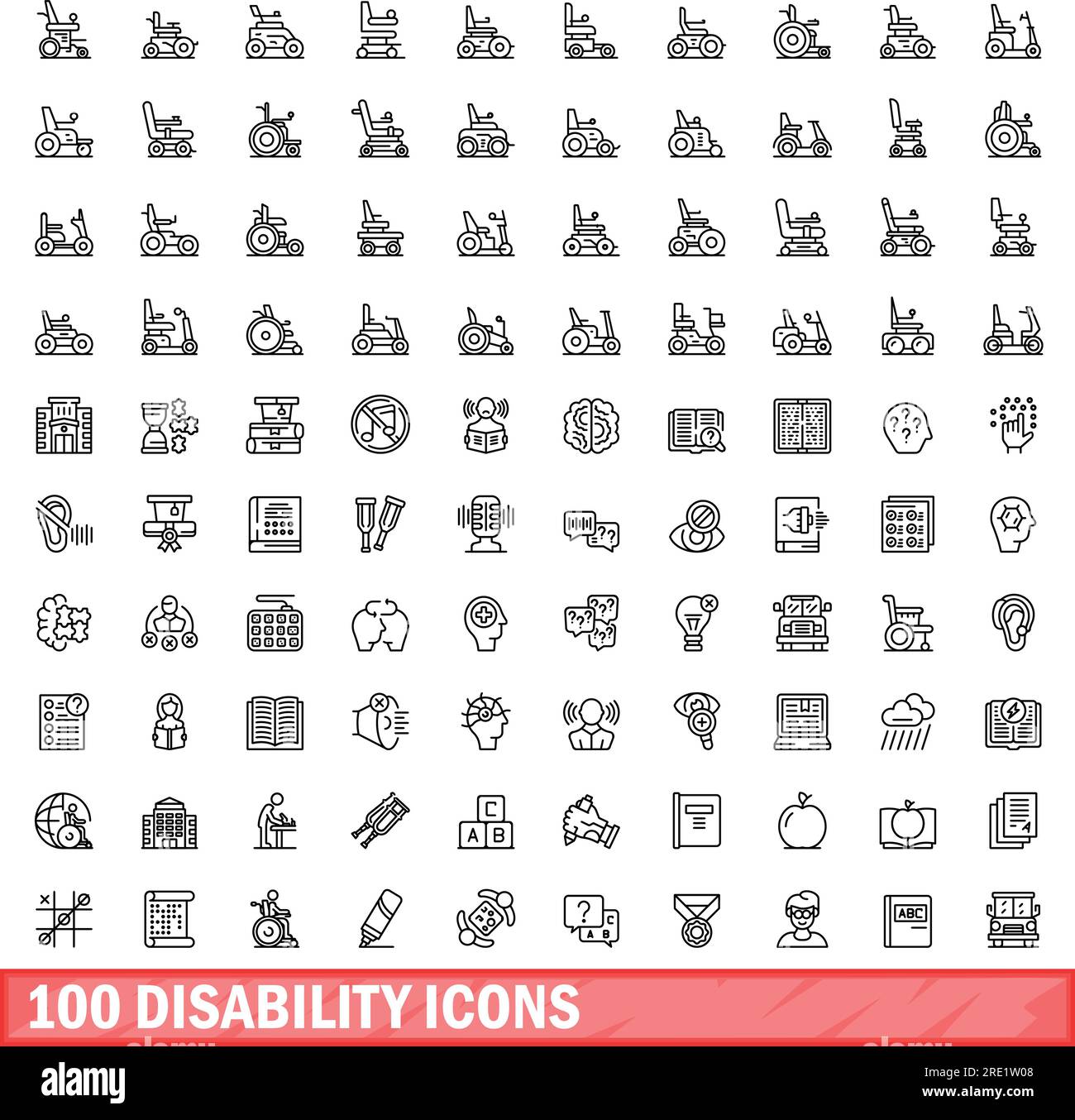 100 disability icons set. Outline illustration of 100 disability icons ... 100 disability icons set. Outline illustration of 100 disability icons ...