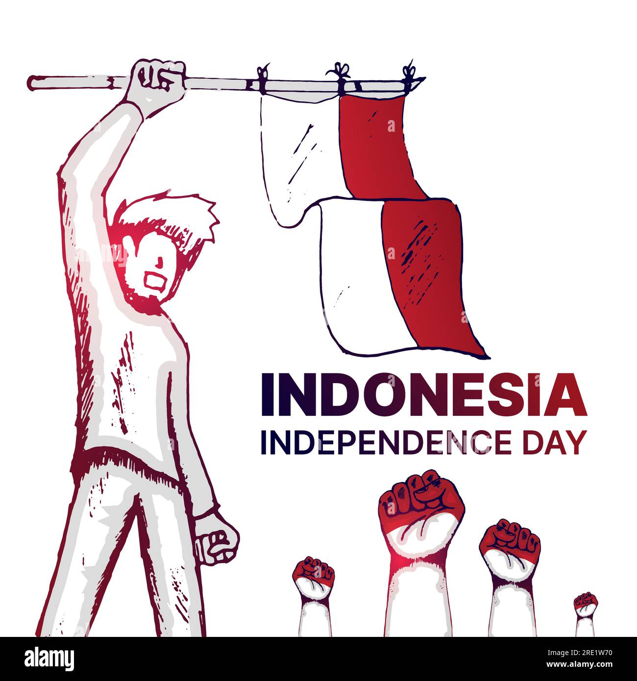 Hand drawn illustration of indonesian independence day. vector design ...