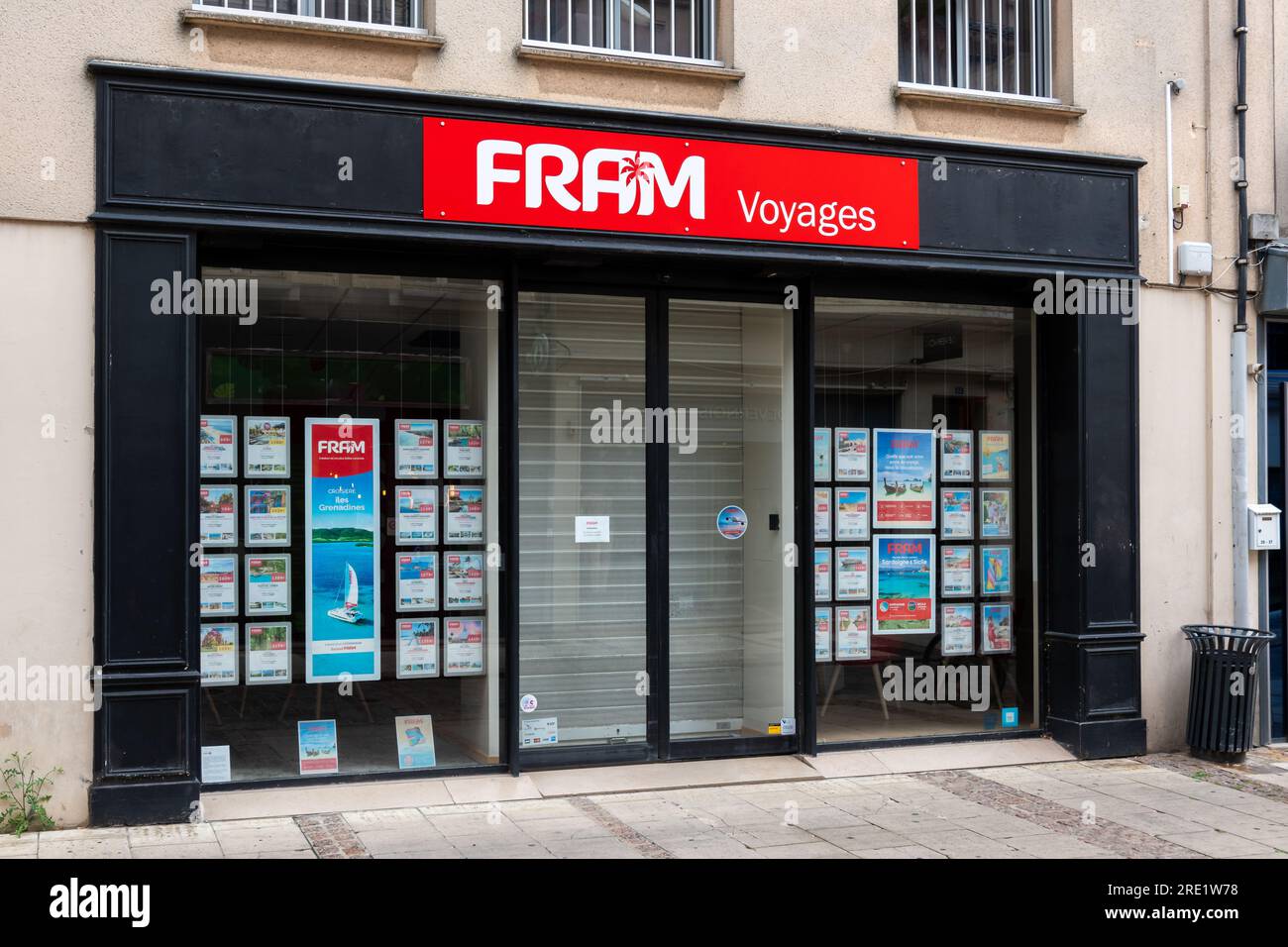 Exterior view of a FRAM travel agency. The FRAM group is a French ...