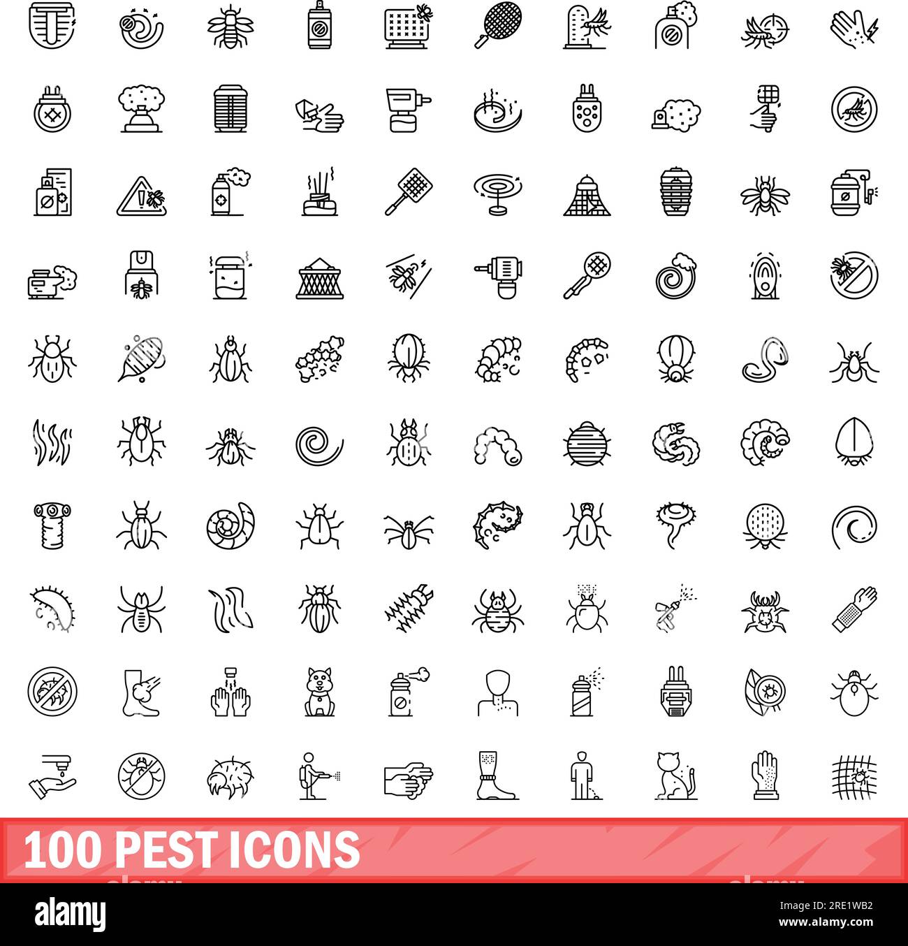 100 pest icons set. Outline illustration of 100 pest icons vector set ...
