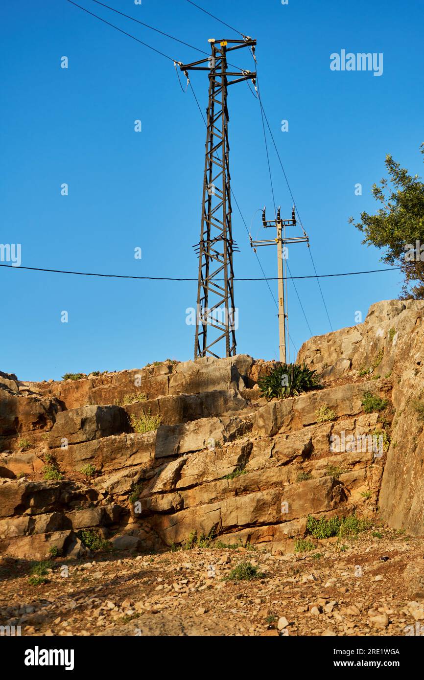 metallic tower of electricity on the mountain Stock Photo - Alamy