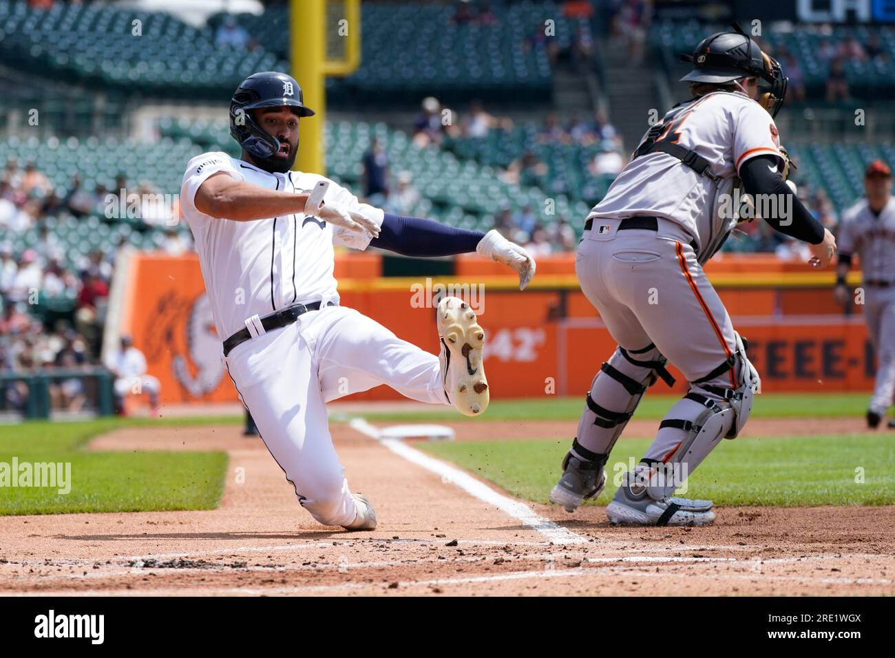 Detroit Tigers' Riley Greene beats the relay throw to San Francisco ...