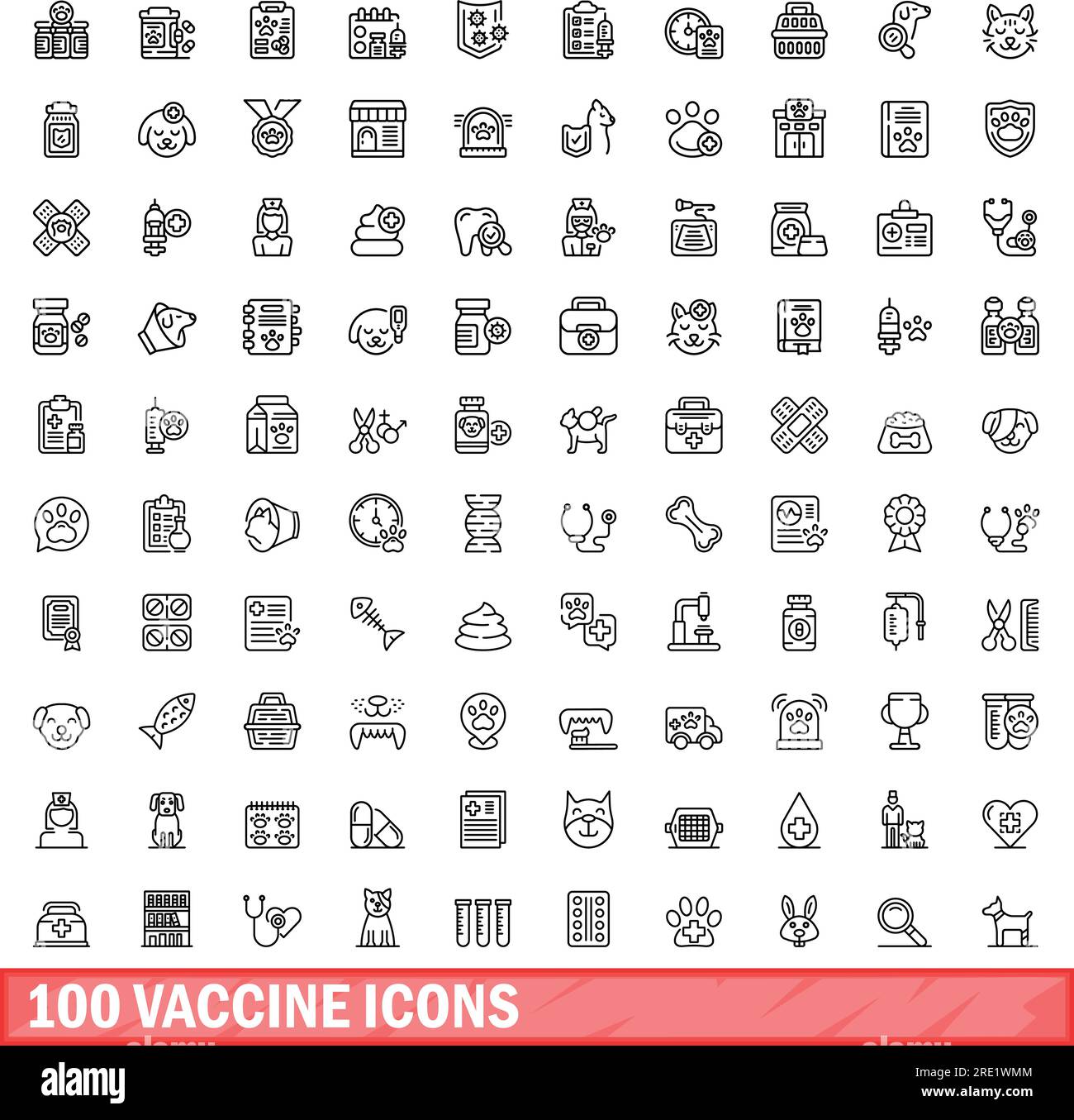 100 vaccine icons set. Outline illustration of 100 vaccine icons vector ...