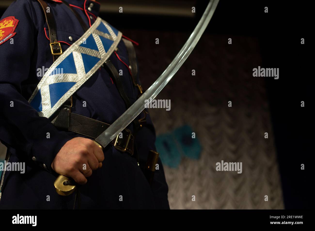 Melee weapon in hand. Cossack holding saber. Sword Blade. Old weapons ...