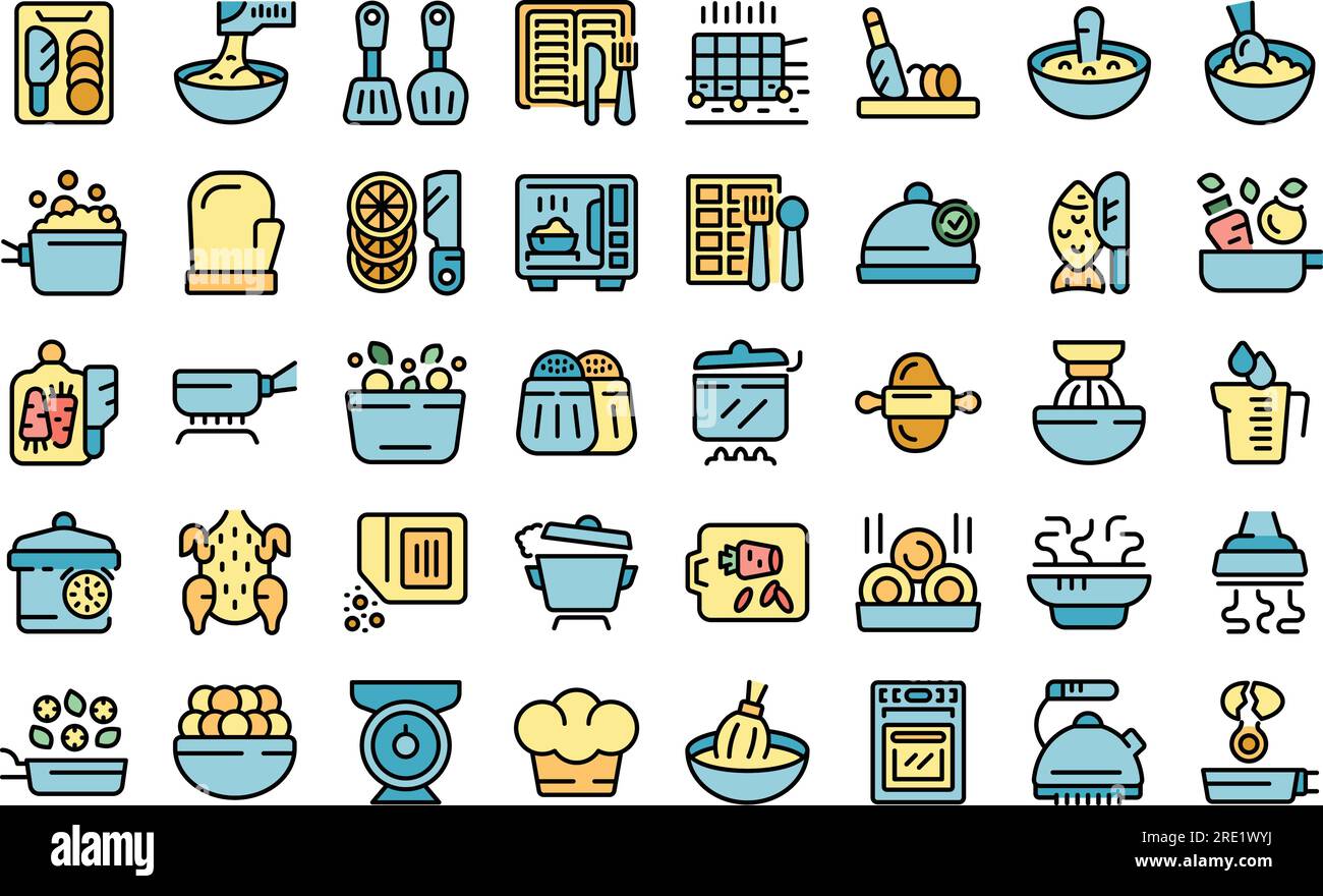 Preparation food icons set outline vector. Cook prepare. Table bake ...