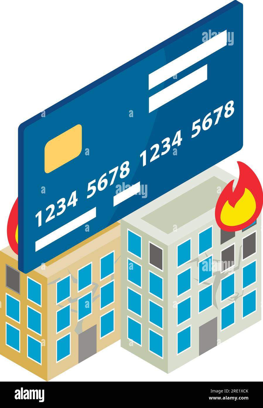 Financial compensation icon isometric vector. Destroyed building and ...