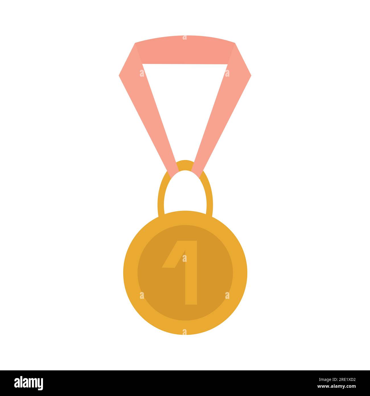 Gold medal with number one badge. Golden prize or award ribbon vector ...