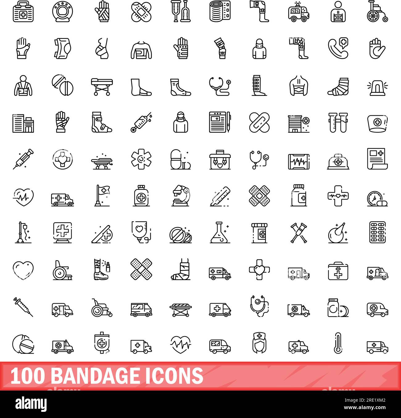 100 bandage icons set. Outline illustration of 100 bandage icons vector ...