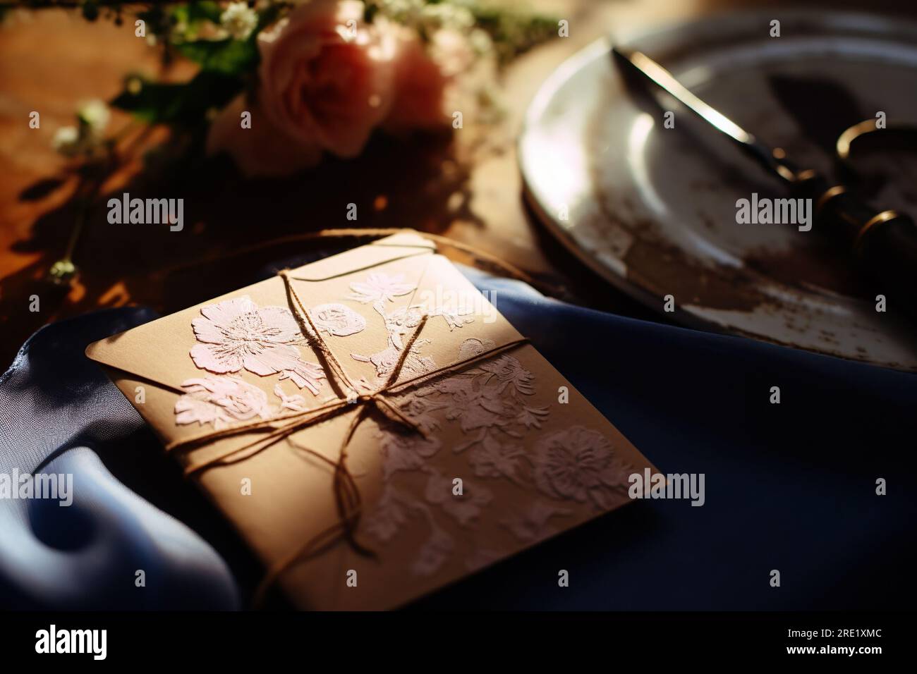 Wedding invitation on a table Stock Photo - Alamy