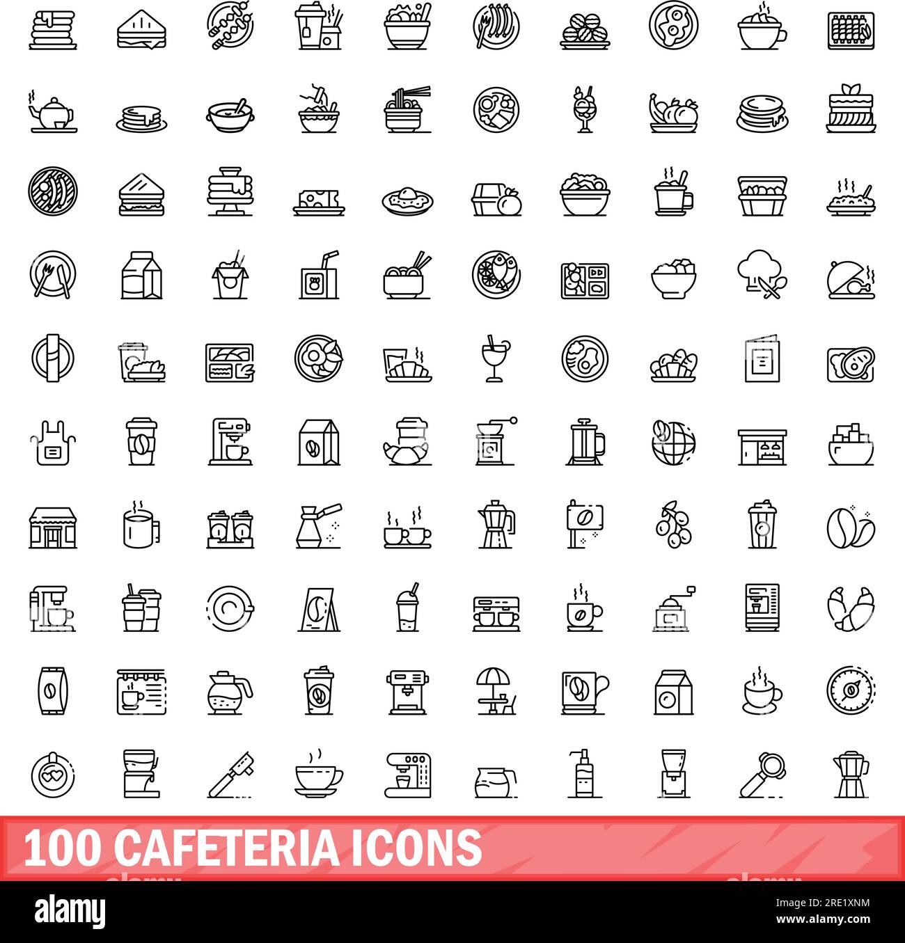100 cafeteria icons set. Outline illustration of 100 cafeteria icons ...