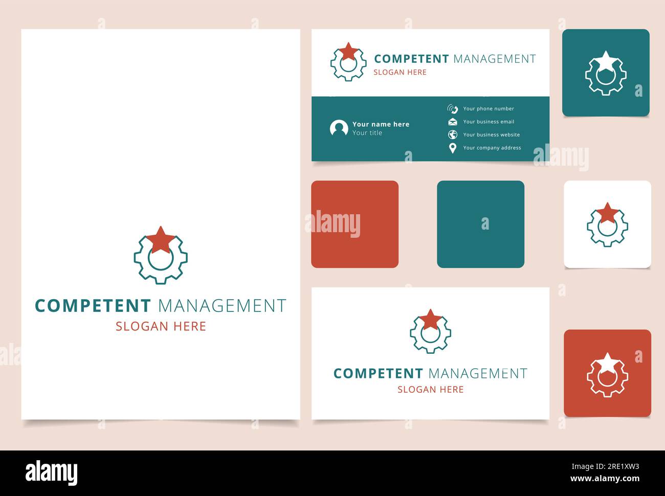 Competent management logo design with editable slogan. Branding book and business card template ...