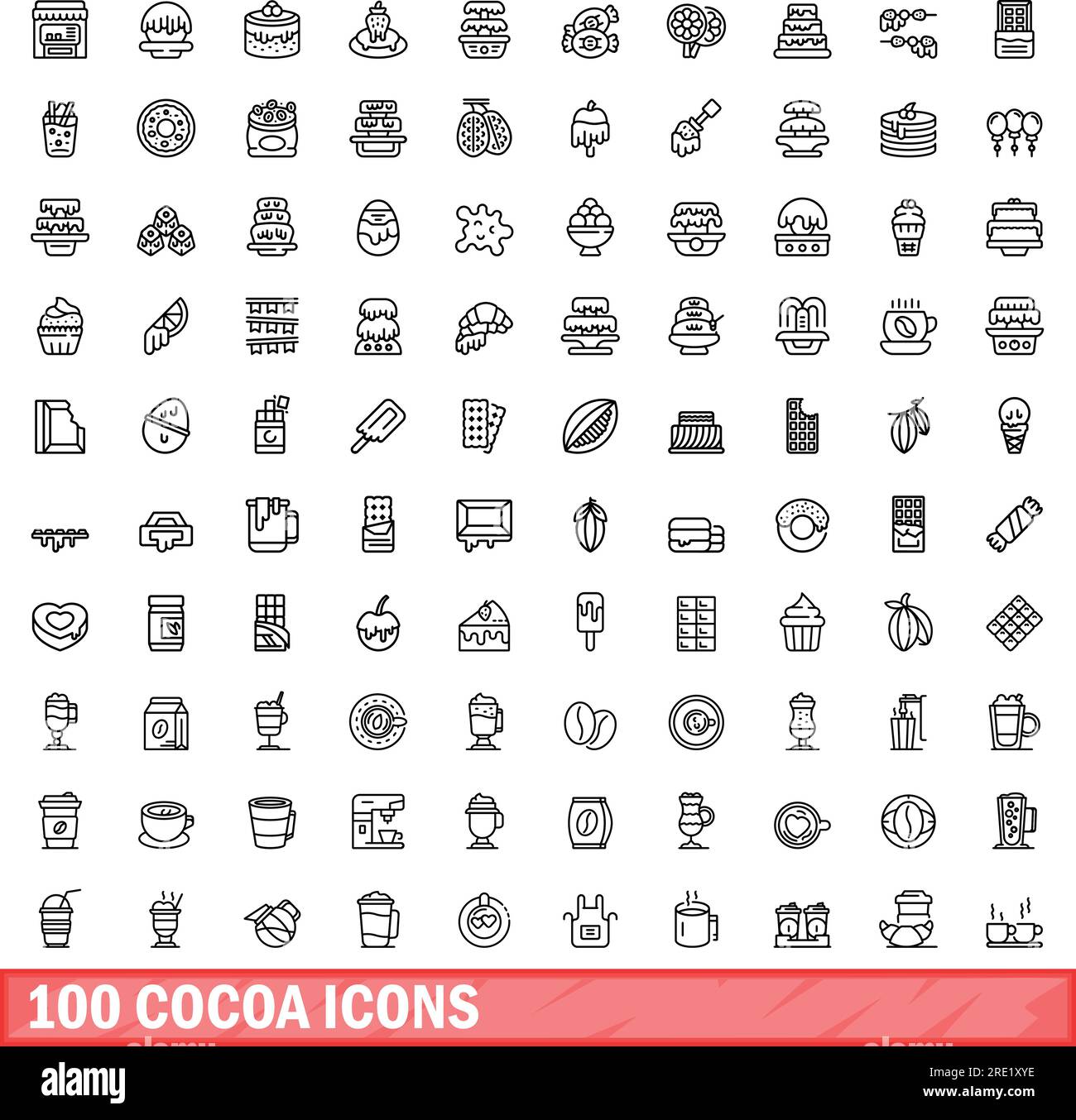 100 cocoa icons set. Outline illustration of 100 cocoa icons vector set ...