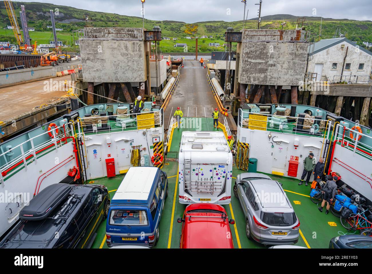 Ferry off loading cars at the terminal at Big Isle of Skye Stock Photo ...