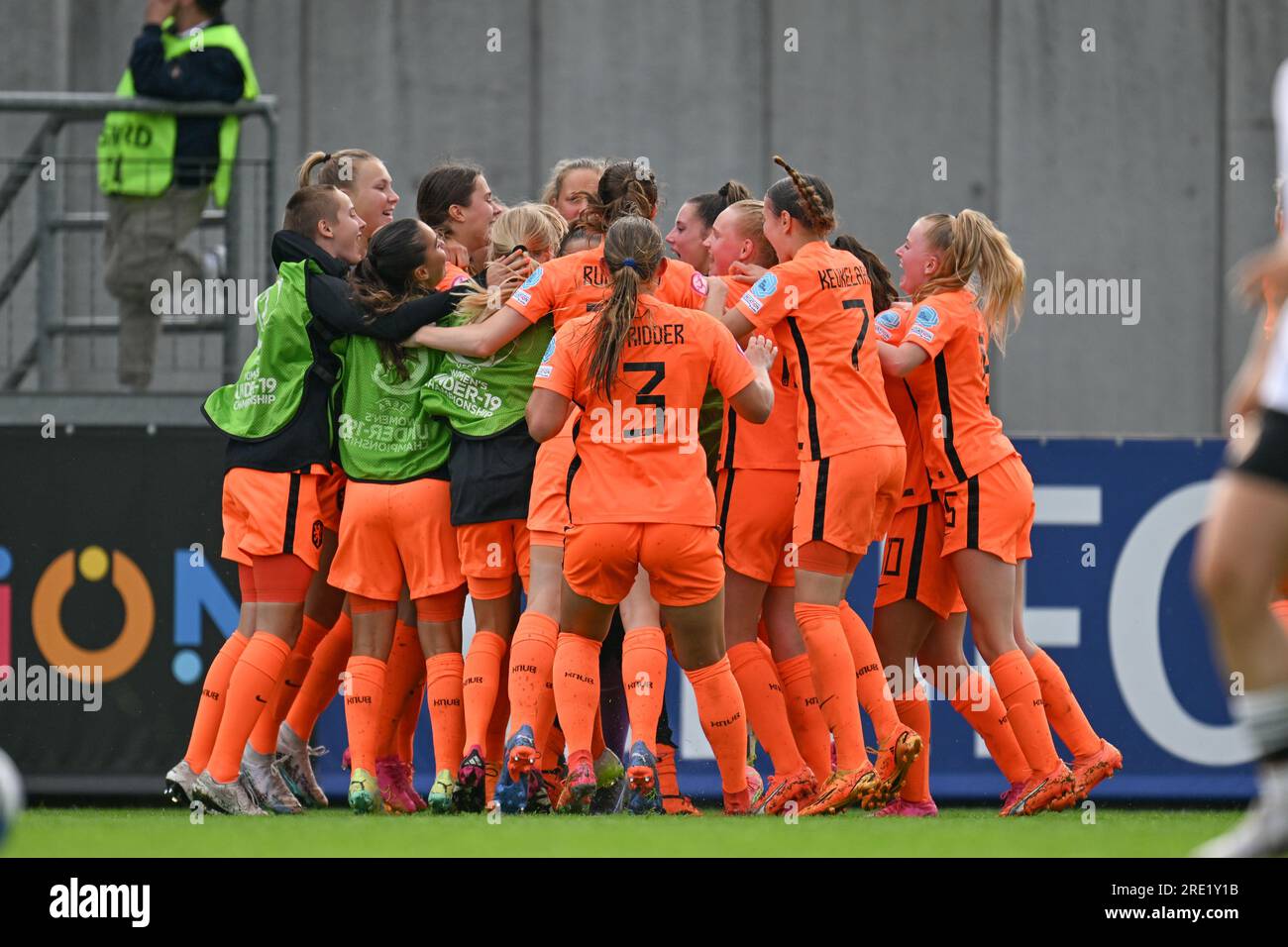 Tubize, Belgium. 24th July, 2023. Rosa Van Gool (6) of The Netherlands pictured celebrating with ...