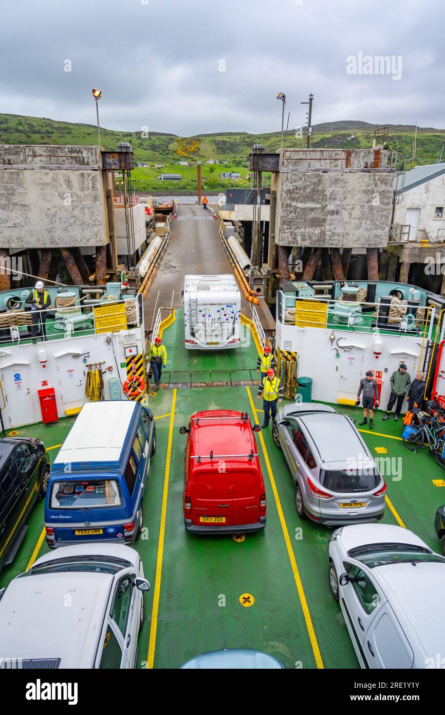Ferry off loading cars at the terminal at Big Isle of Skye Stock Photo ...