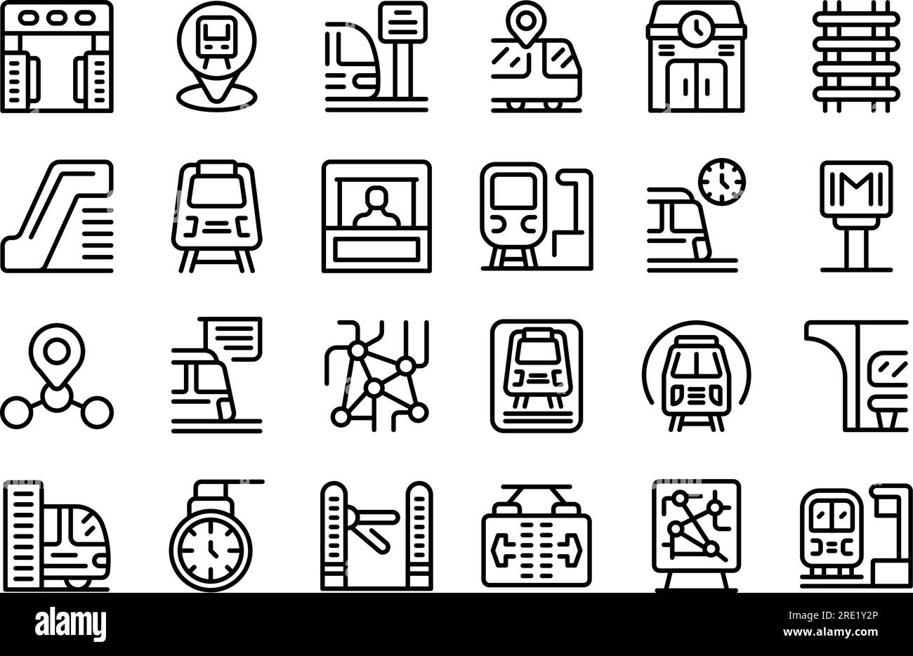 Subway station icons set outline vector. Train travel. City map Stock ...