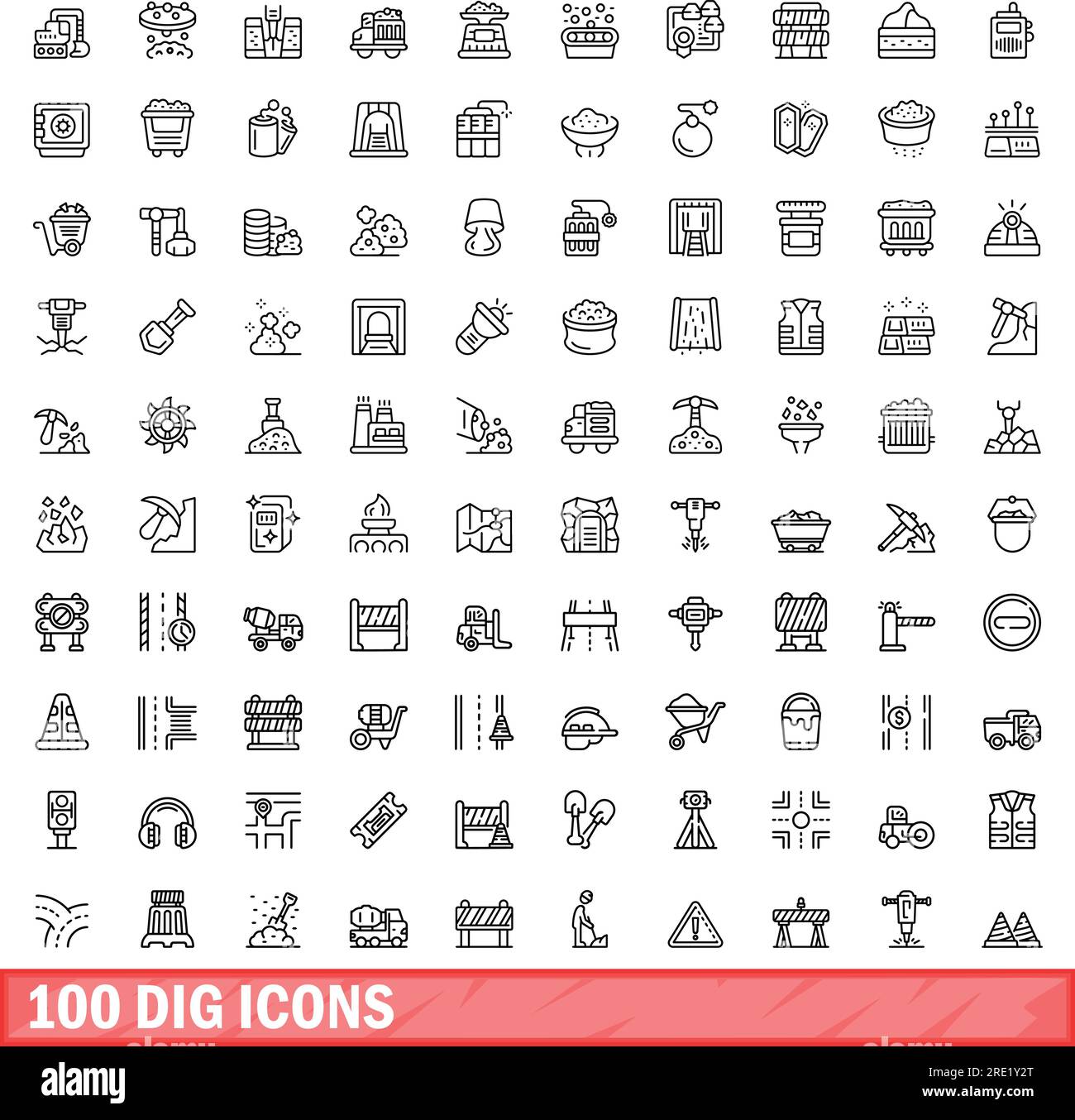 100 dig icons set. Outline illustration of 100 dig icons vector set ...