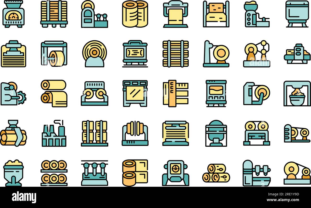 Equipment for paper production icons set outline vector. Factory roll ...