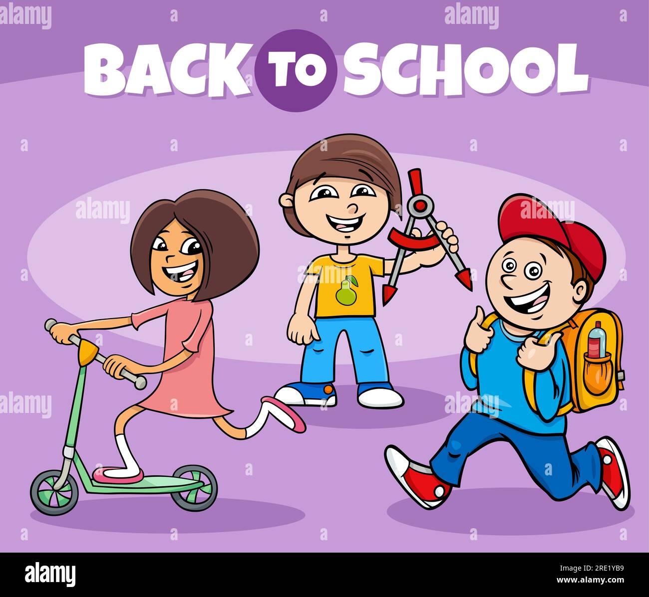 Cartoon illustration of elementary age children characters with Back to ...