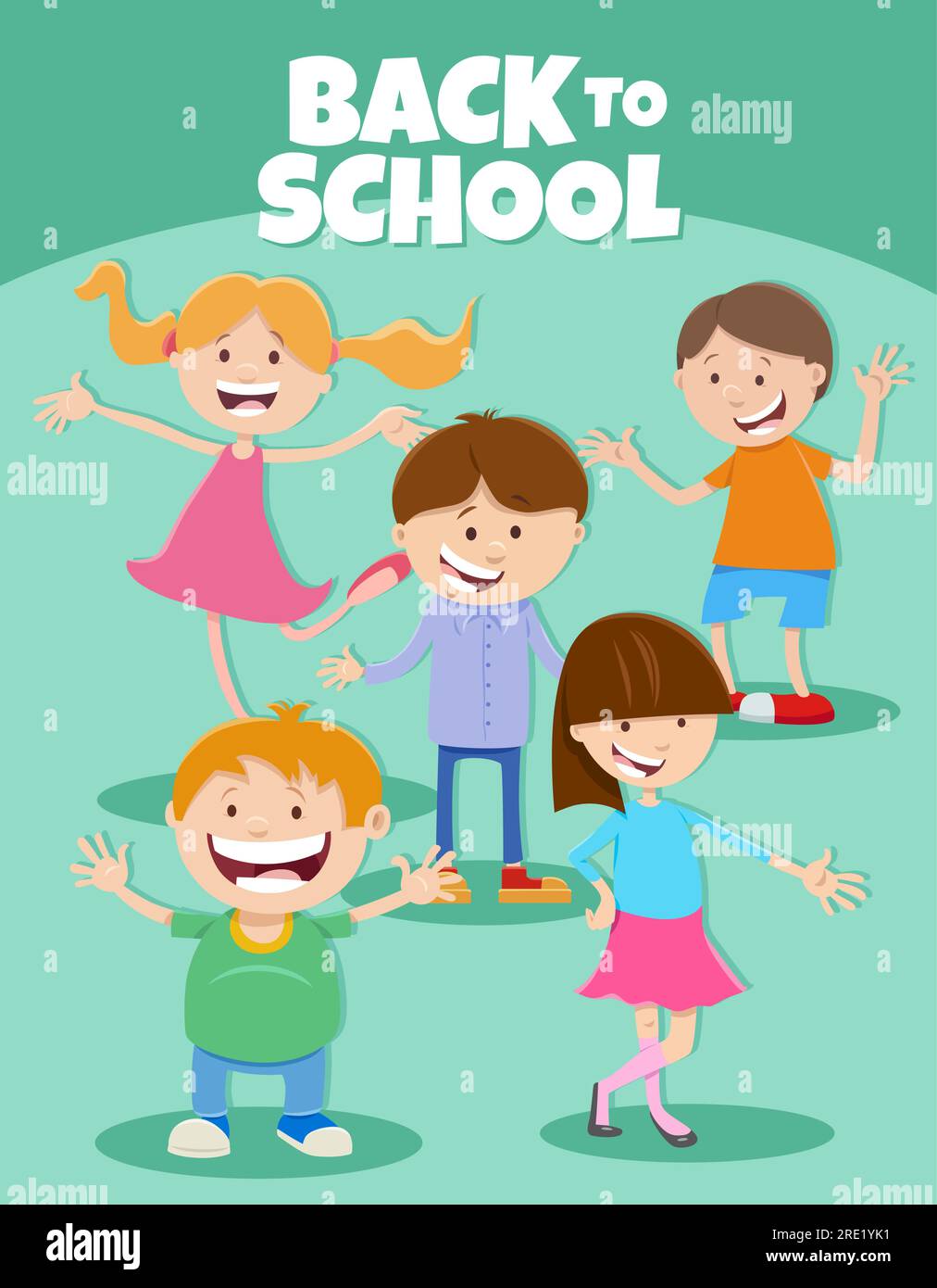 Cartoon illustration of funny elementary age children characters with ...